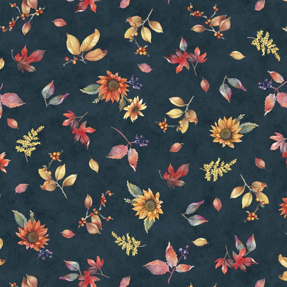 P&B Textiles - Bountiful - Sandy Clough - Tossed Fall Flowers- Navy ...