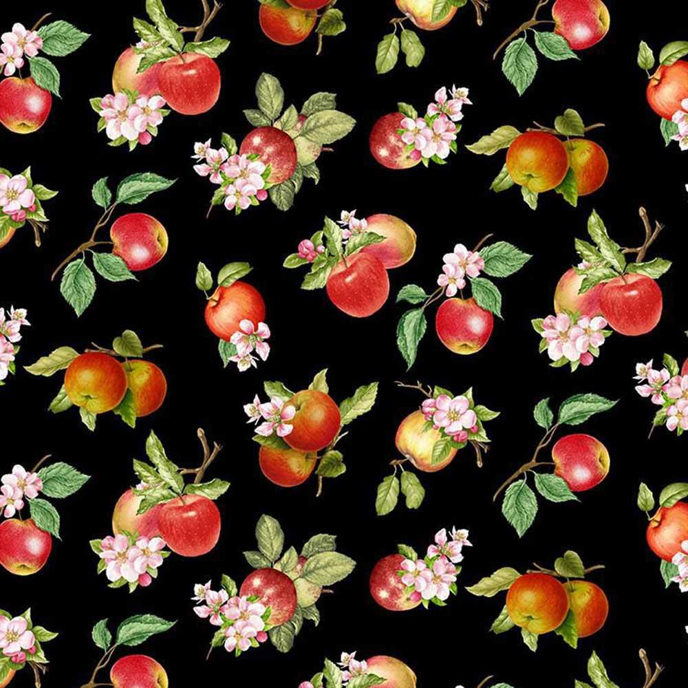 Timeless Treasure - Fruit - Tossed Apples - Black - Yardage – Keepsake ...
