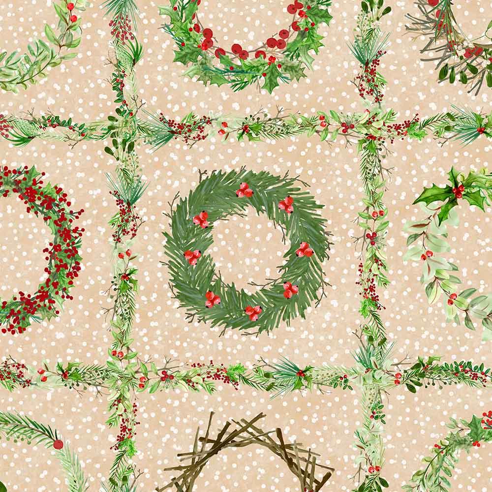 Maywood Studio - Winter Wreaths - Wreath Blocks - Cream - Yardage ...