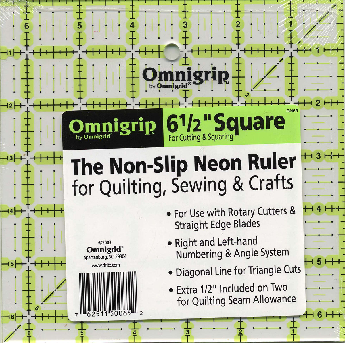 Omnigrid Omnigrip Neon Ruler 6-1/2in x 6-1/2in – Keepsake Quilting